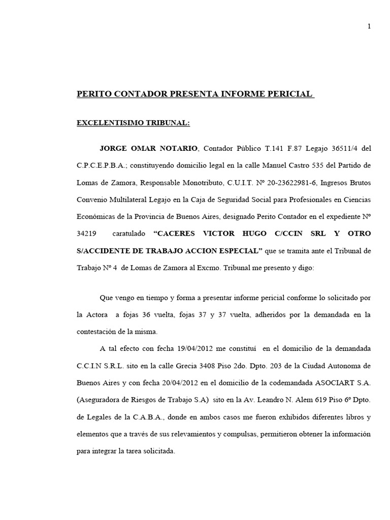 Perito Contador Presenta Informe Pericial (Listo) | PDF | Póliza de ...
