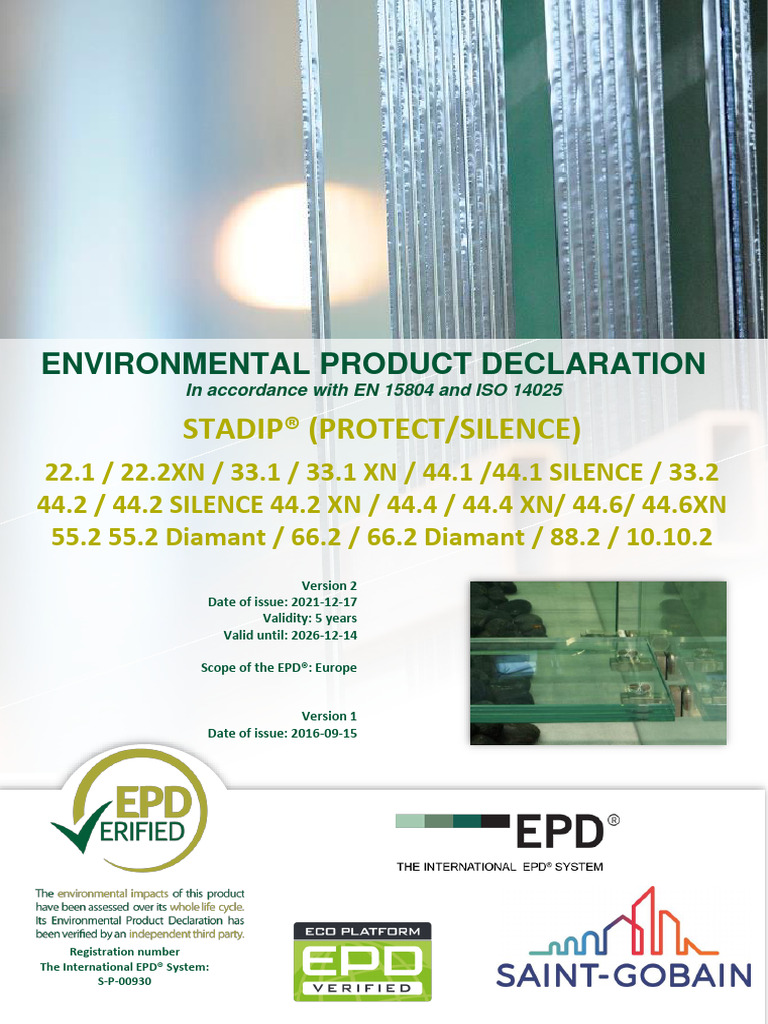 Saint-Gobain - EPD Laminated Glass STADIP - 2021 | PDF | Life Cycle Assessment | Glasses