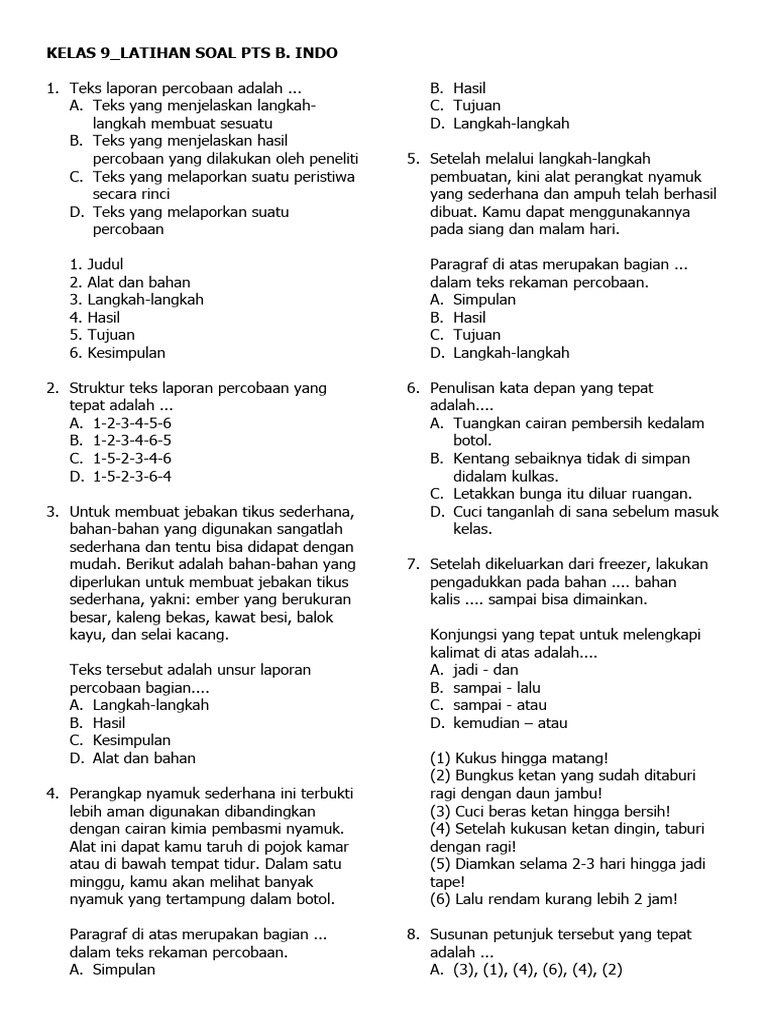 KELAS 9_LATIHAN SOAL PTS (Kamis, 5 Okt 2023) | PDF