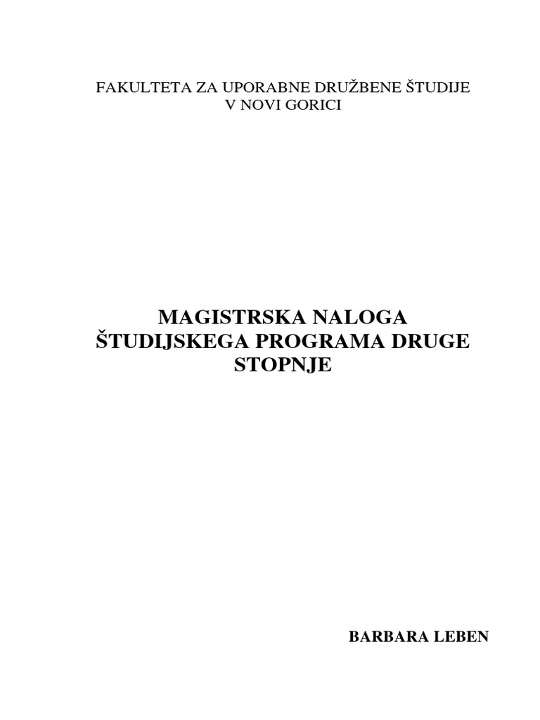 Barbara Leben Magisterska Naloga | PDF