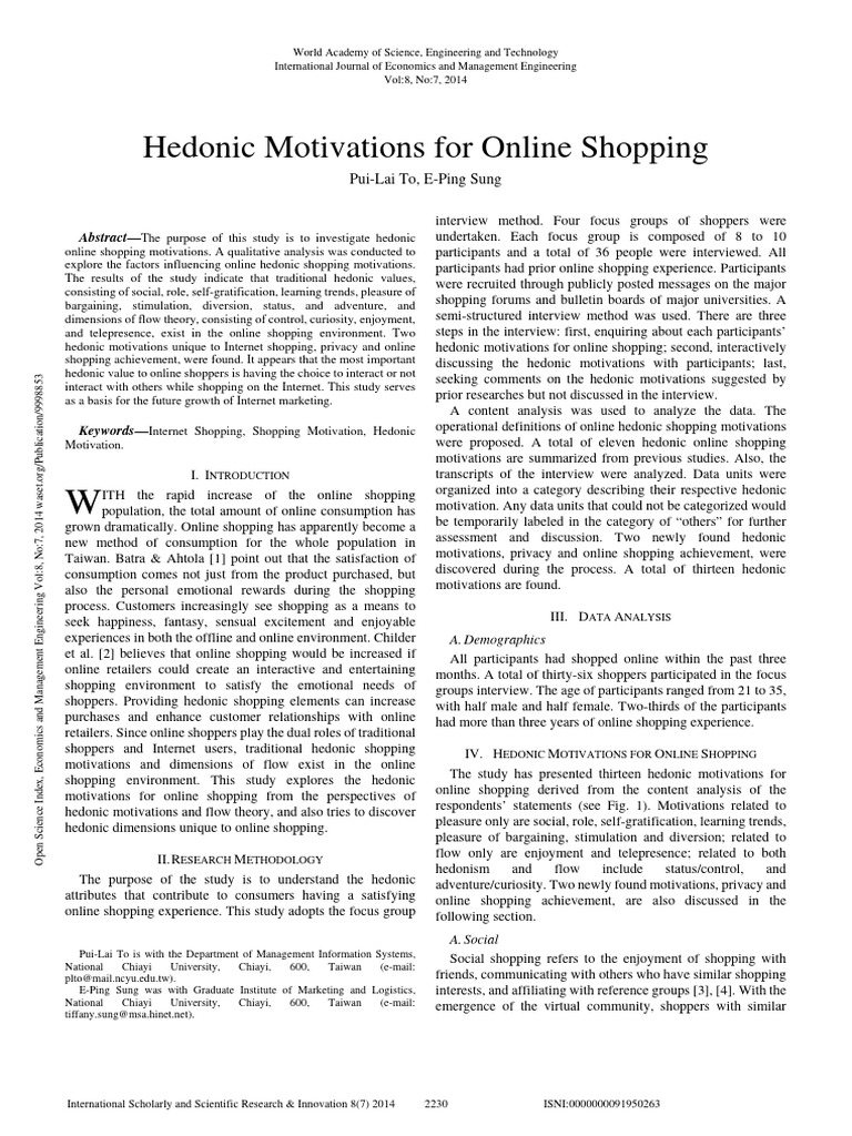 Hedonic Motivations For Online Shopping | PDF