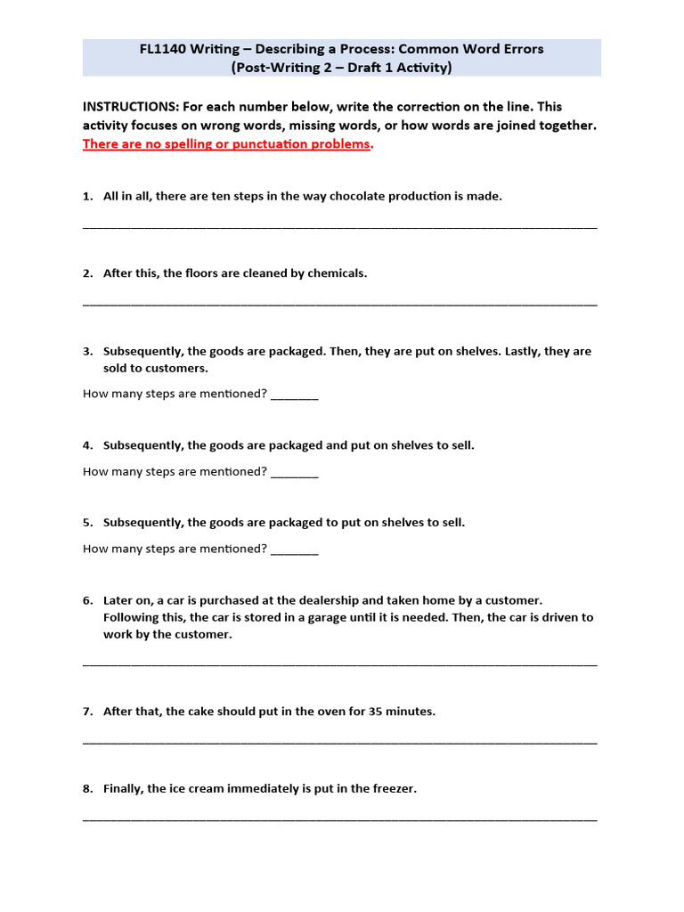 FL1140 Writing - Describing A Process - Common Word Errors - Post Draft 1 | PDF