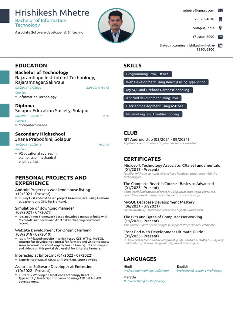 Hrishikesh's Resume (2) - 2 | PDF | Computers
