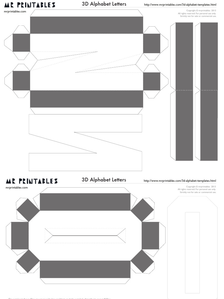 Mrprintables 3d Alphabet Templates N To Z | PDF | All Rights Reserved ...