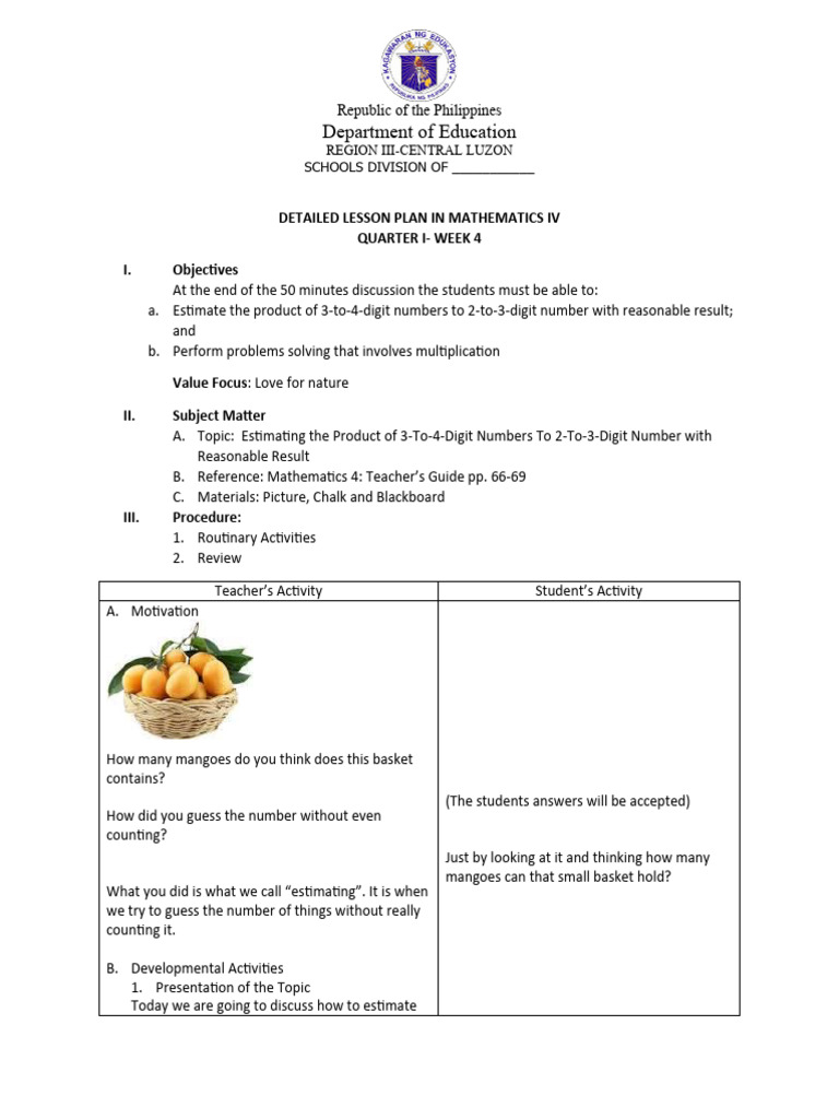 Lesson Plan in Math IV | PDF | Lesson Plan | Mathematics