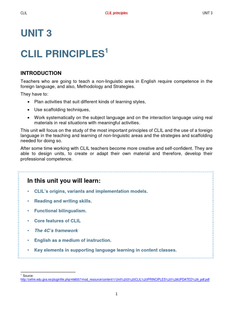 Unit 3 Clil Principles | PDF