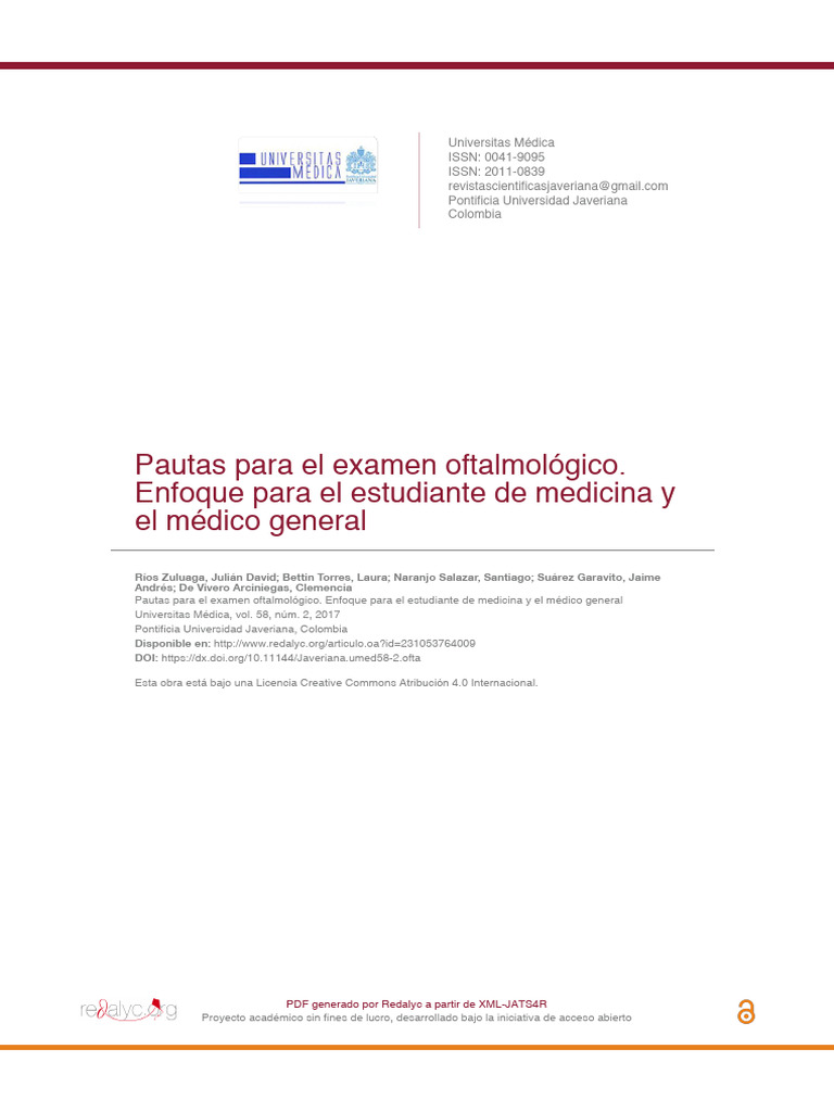 Pautas para El Examen Oftalmológico. Enfoque para El Estudiante de ...