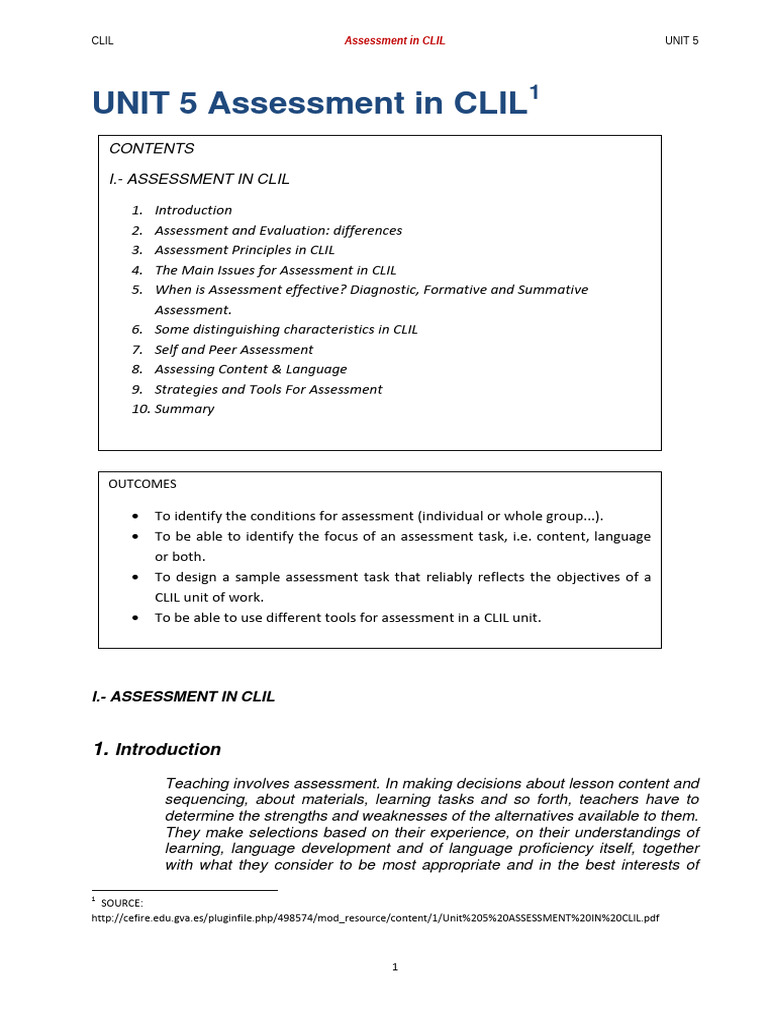 Unit - 5 - Assessment in CLIL | PDF Unit - 5 - Assessment in CLIL | PDF