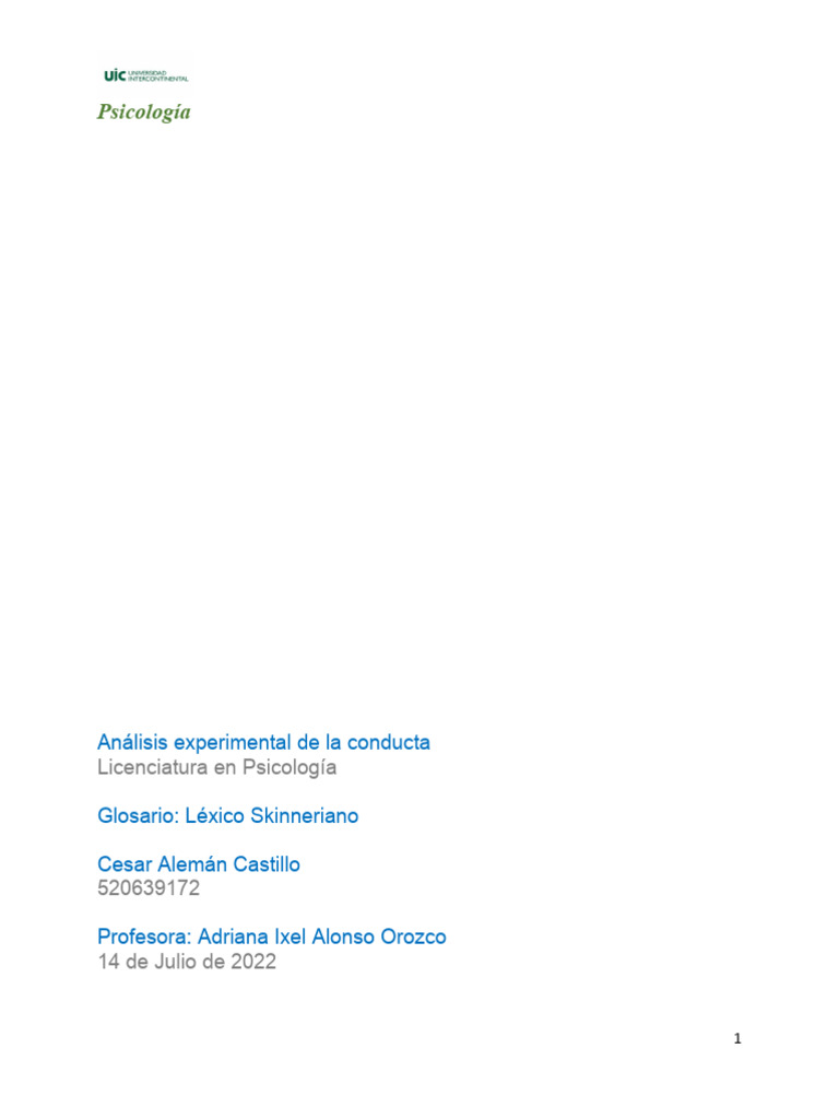 Act - 1.3 - Aleman - Castillo - Glosario - Lexico - Skinneriano | PDF ...