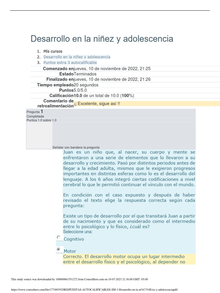 RESPUESTAS AUTOCALIFICABLES SM 3 Desarrollo en La Ni Ez y Adolescencia PDF | PDF | Cerebro ...