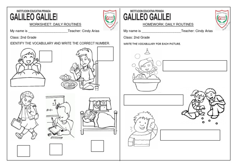 Daily Routines Worksheet for 2nd Grade | PDF