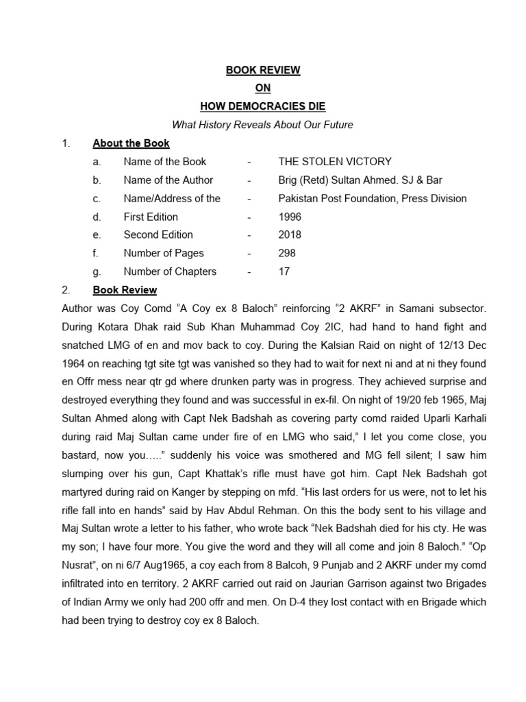 BOOK REVIEW - How Democracies Die | PDF | Young Adult | General Fiction