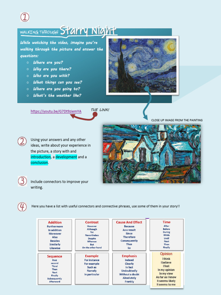 STARRY NIGHT ACTIVITIES VIDEO and WRITING | PDF