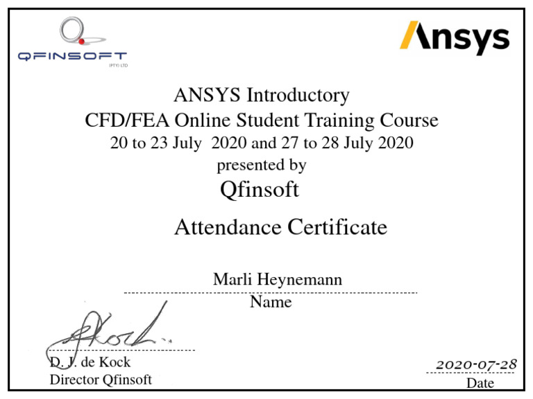 ANSYS FEA Training Attendance Certificate | PDF | Technology & Engineering