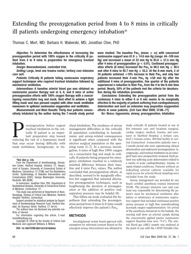 Extending The Preoxygenation Period From 4 To 8 Mins in Critically Ill ...