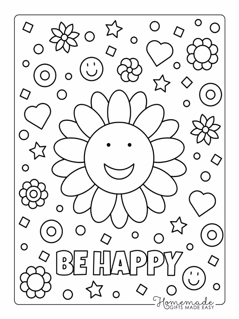 Flower Coloring Pages Happy Smiley Flower For Kids | PDF
