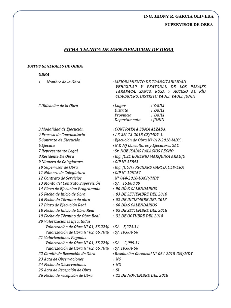 Ficha Tecnica de Obra Final | PDF