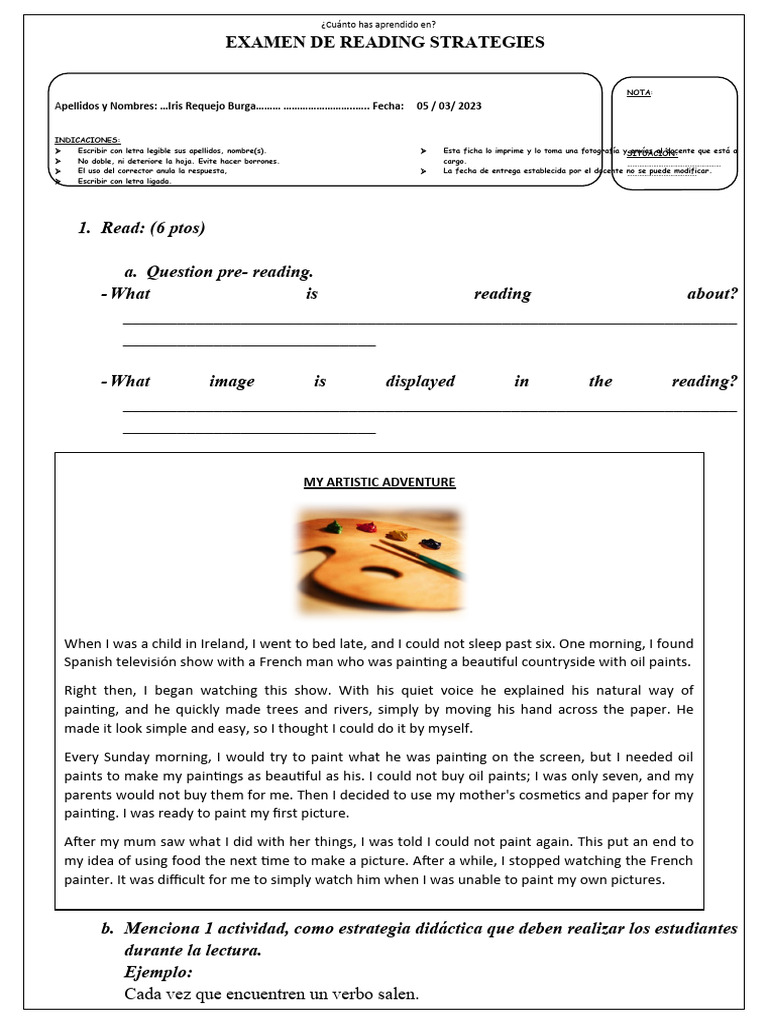 Examen de Reading Strategies para Desarrollar | PDF