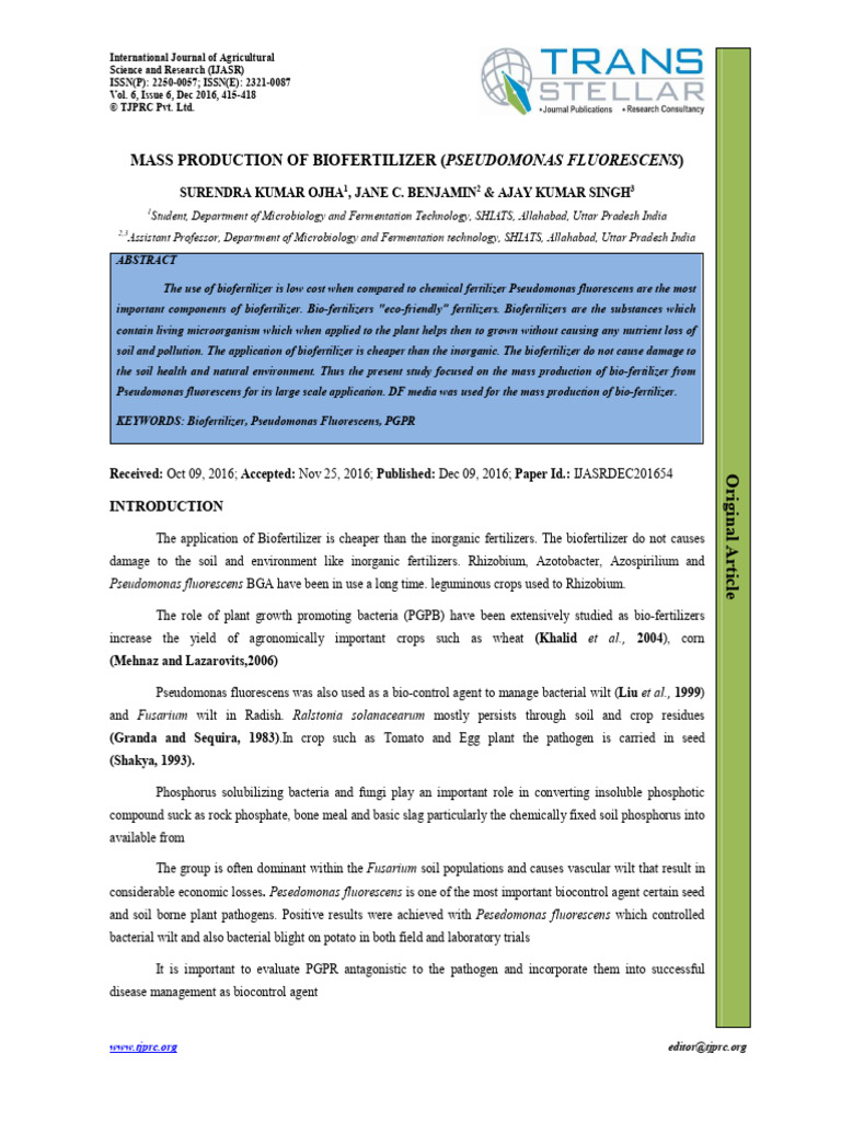 Mass Production of Biofertilizer Pseudom | PDF | Pseudomonas | Legume