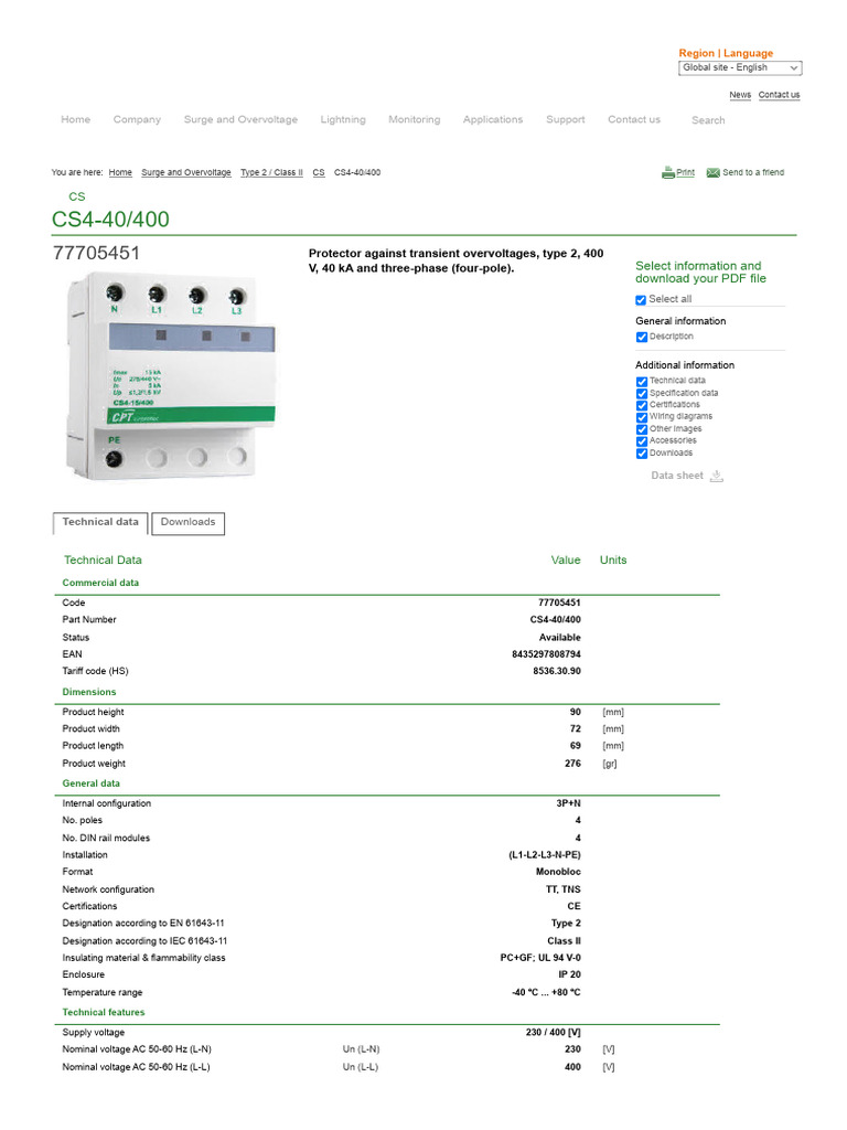 Surge Protection Devices CS4-40 - 400 - Cirprotec | PDF | Alternating ...