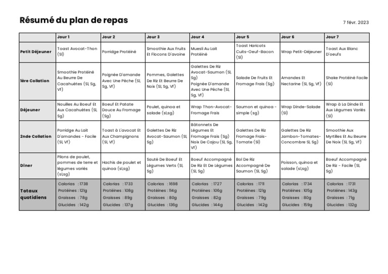 Meal Plan Summary | PDF