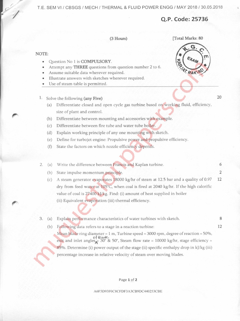 Te-Mech Sem6 Tfpe May18 | PDF