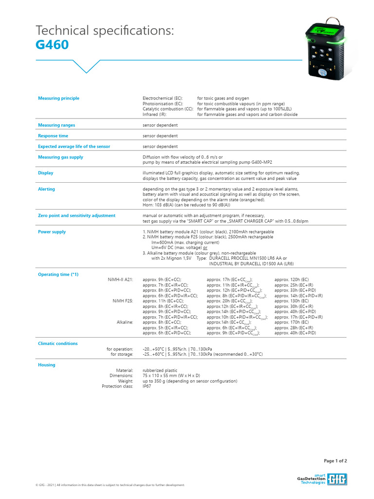 Data Sheet G460 de en | PDF | Rechargeable Battery | Chemistry