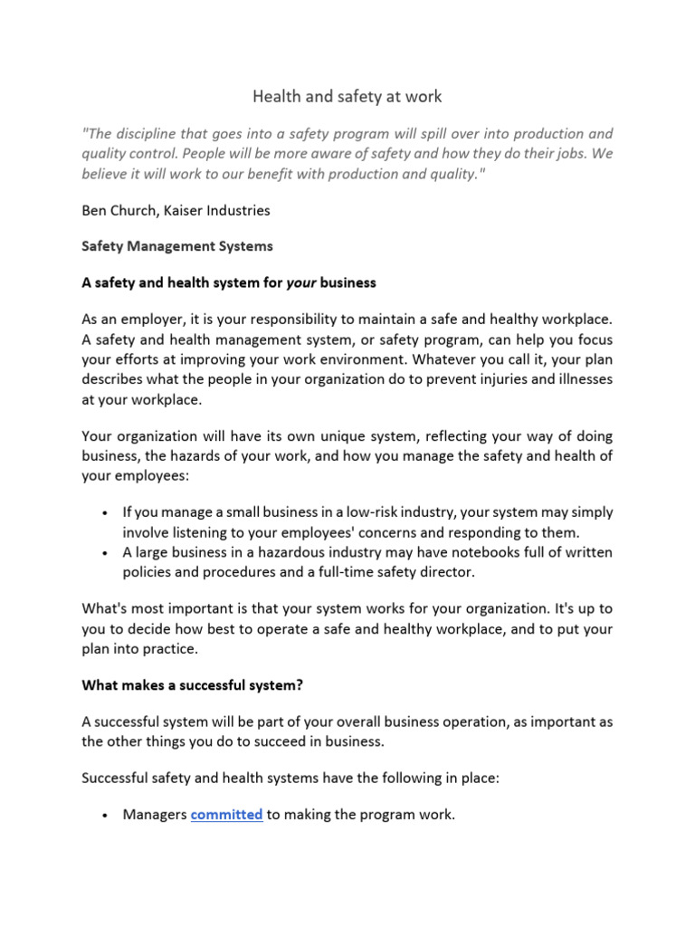 Health and Safety at Work | PDF