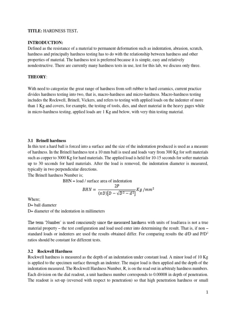 Mec 2309 Lab Report-Hardness Test | PDF | Hardness | Steel