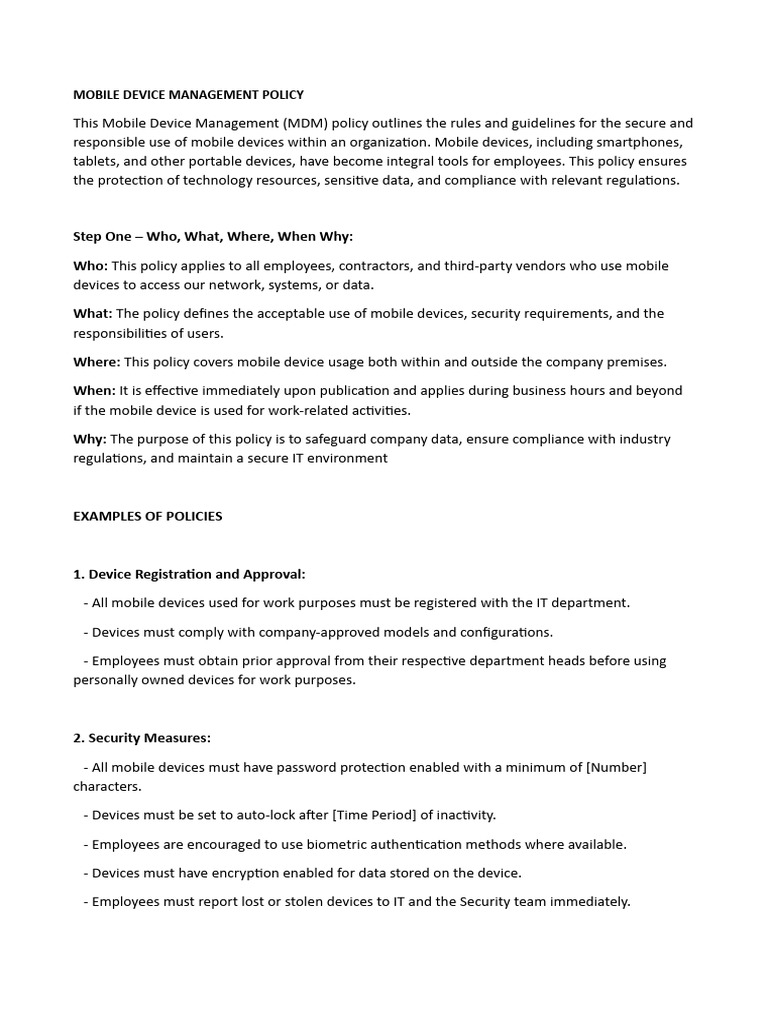 Mobile Device Managemet Policy | PDF | Mobile App | Security