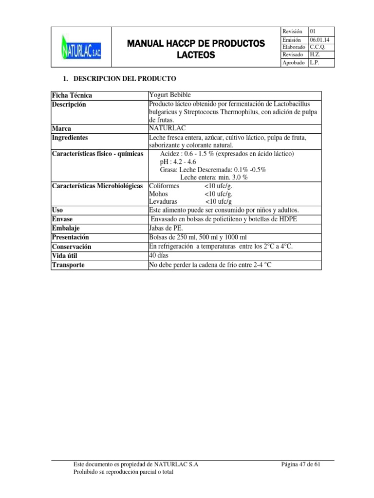 D) Linea de Yogurt Bebible Ve01 | PDF