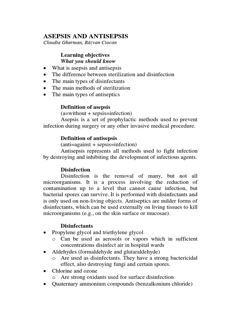 Asepsis and Antisepsis | PDF