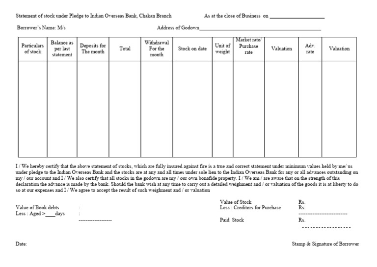 Stock Statement Format PDF Free | PDF