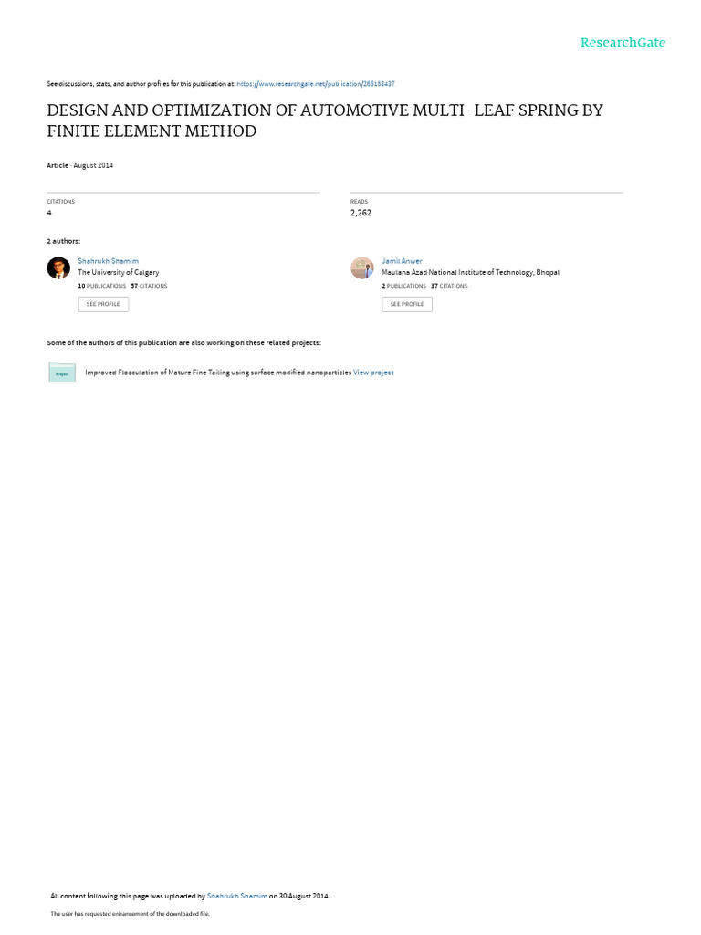 Design and Optimization of Automotive Multi-Leaf Spring by Finite Element Method | PDF ...