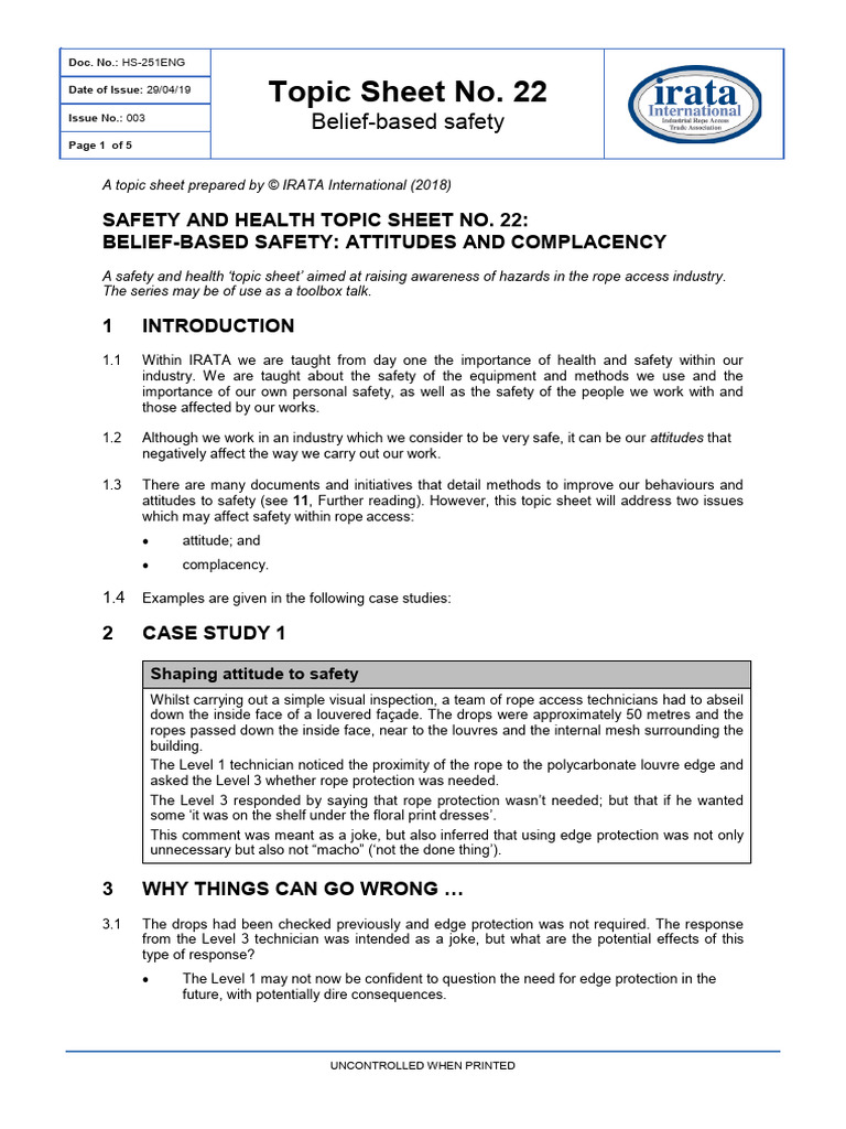 Topic Sheet No 22 - Belief-Based Safety HS-251ENG | PDF | Occupational ...