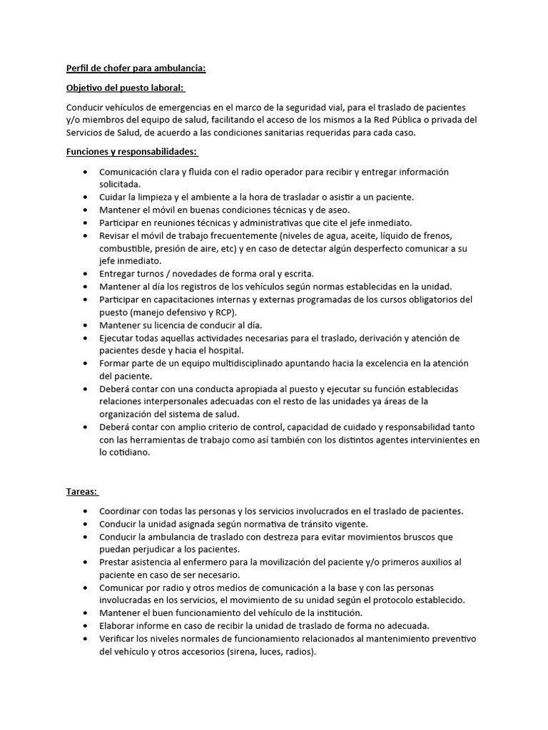 Perfil de Chofer Profesional | PDF
