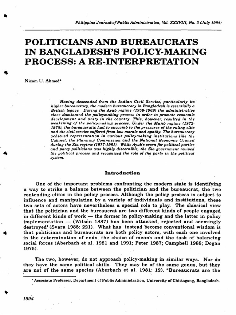 07 - Politicians and Bureacrats in Bangladesh Policy-Making Process | PDF 07 - Politicians and Bureacrats in Bangladesh Policy-Making Process | PDF