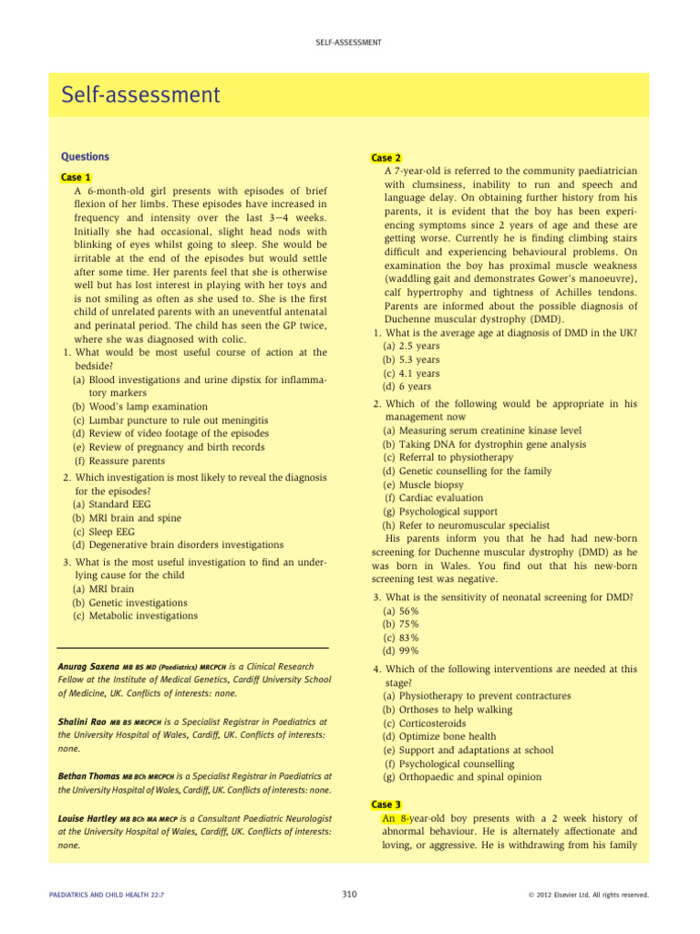 Pediatrics Self Assessment | PDF