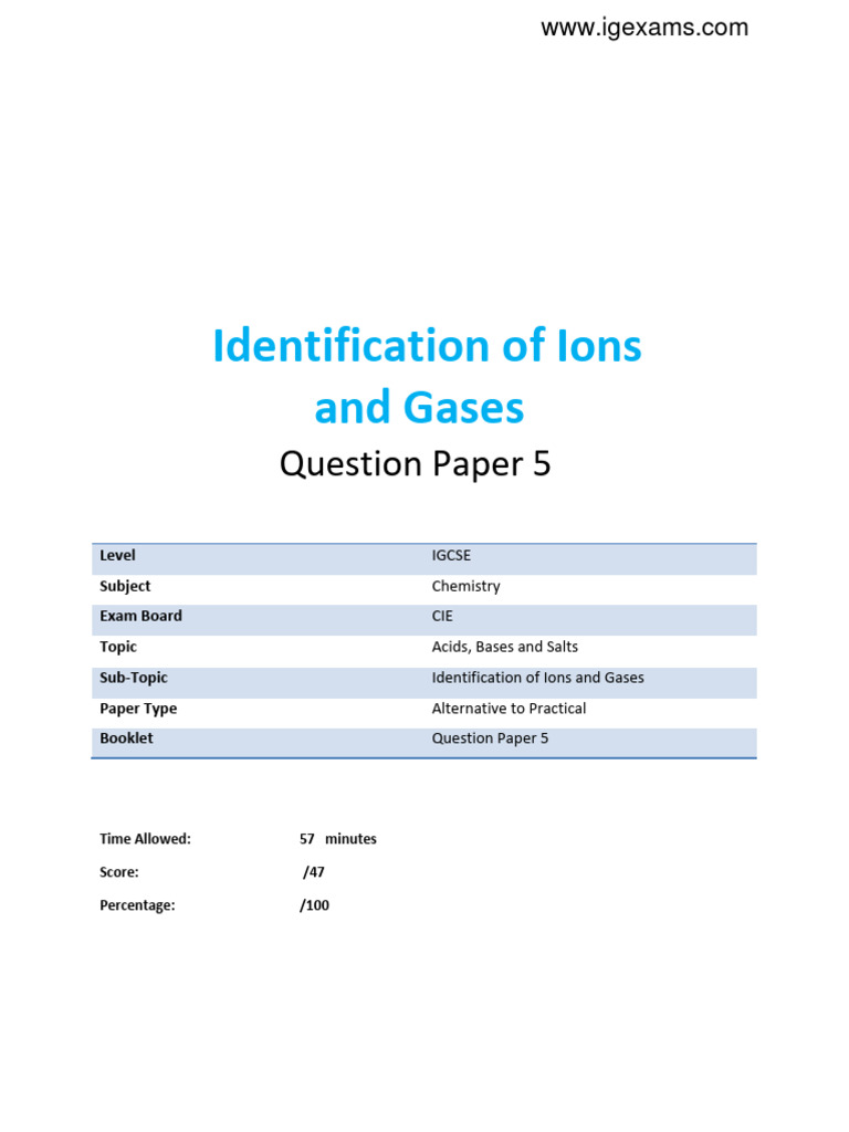 IGCSE Chemistry: Ion and Gas Identification | PDF