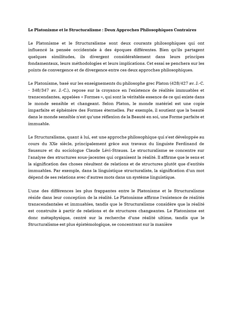 Le Platonisme Et Le Structuralisme - Deux Approches Philosophiques ...