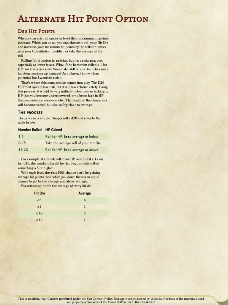 D20 Hitpoints | PDF