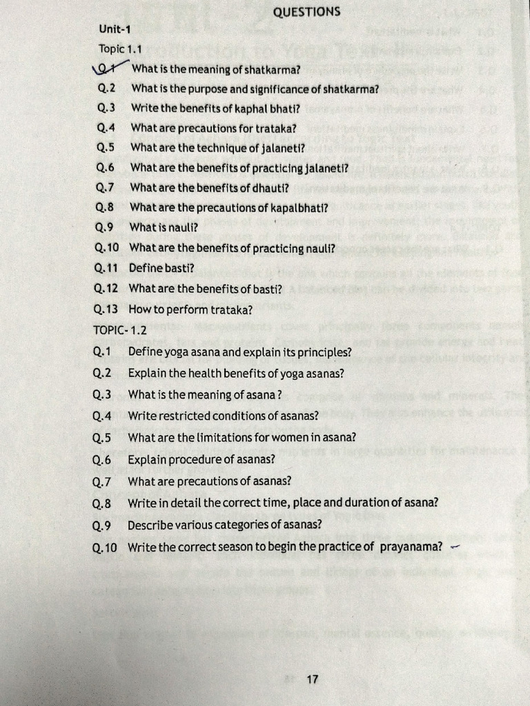 Yoga Suggestive Questions For Halfh Yearly (Class - XII) | PDF