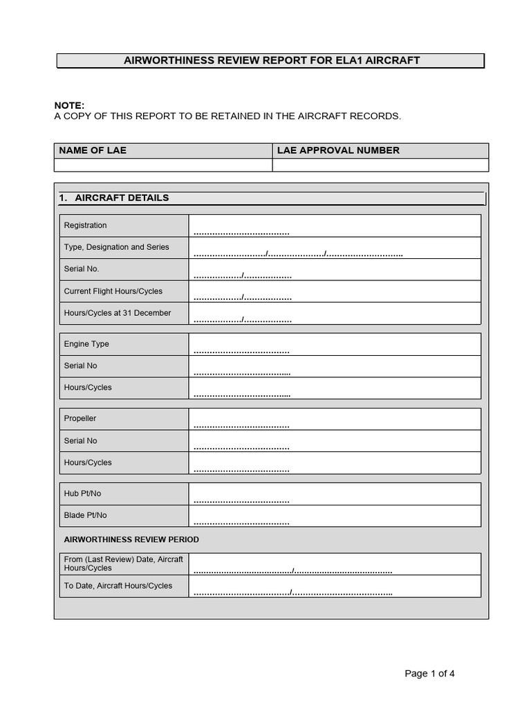 ELA1 Aircraft Airworthiness Review Report | PDF
