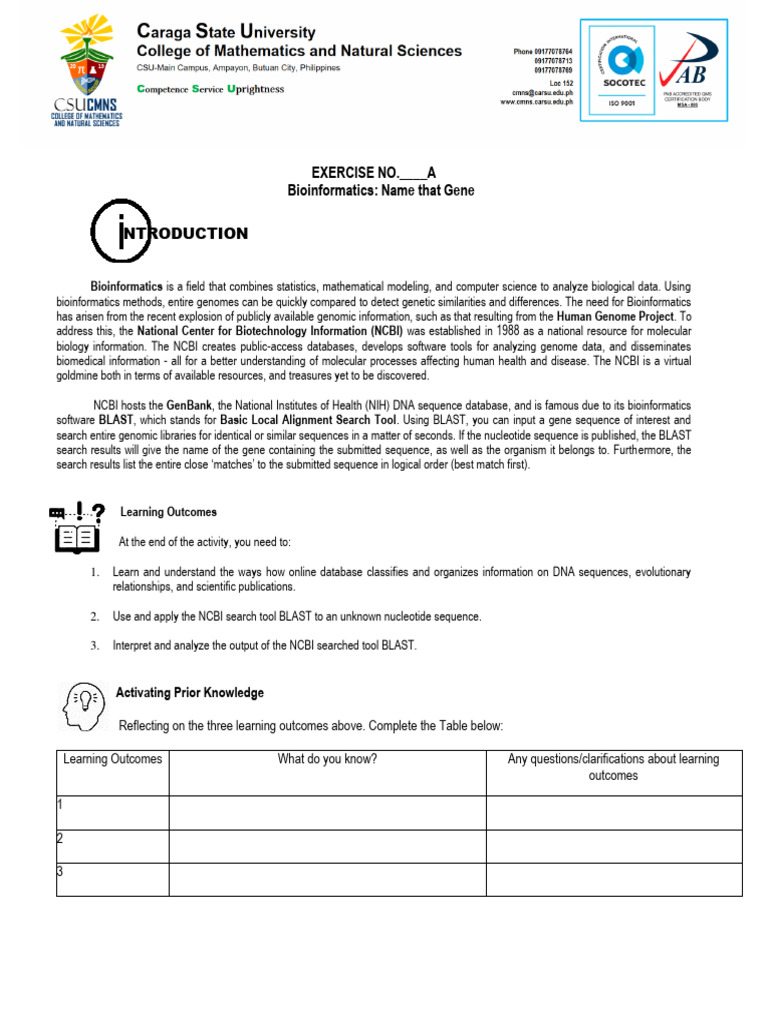 Exer 5 - BIOINFORMATICS | PDF