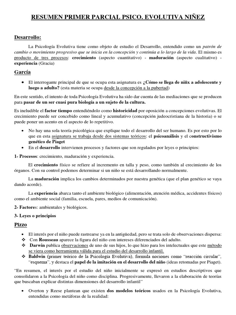 Resumen Primer Parcial NIÑEZ - CLERICI | PDF | Teoría de apego | Carné de identidad