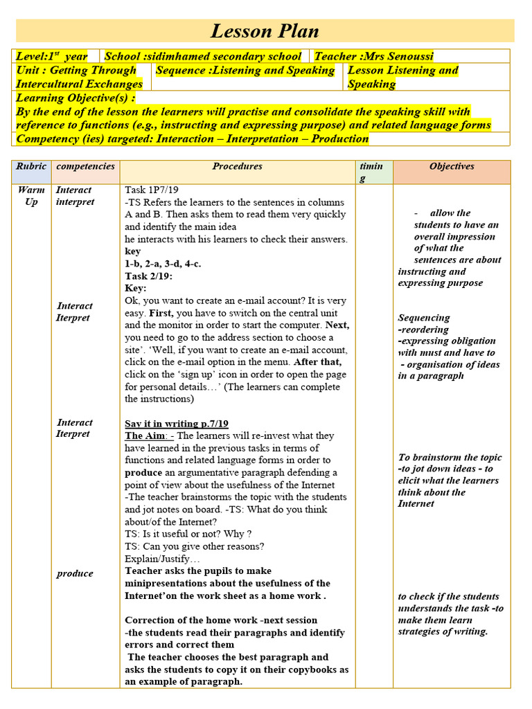 Lesson Plan 1-Unit1-L3 | PDF Lesson Plan 1-Unit1-L3 | PDF