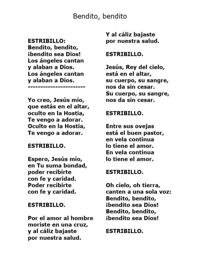Letra de "Bendito, bendito" | PDF
