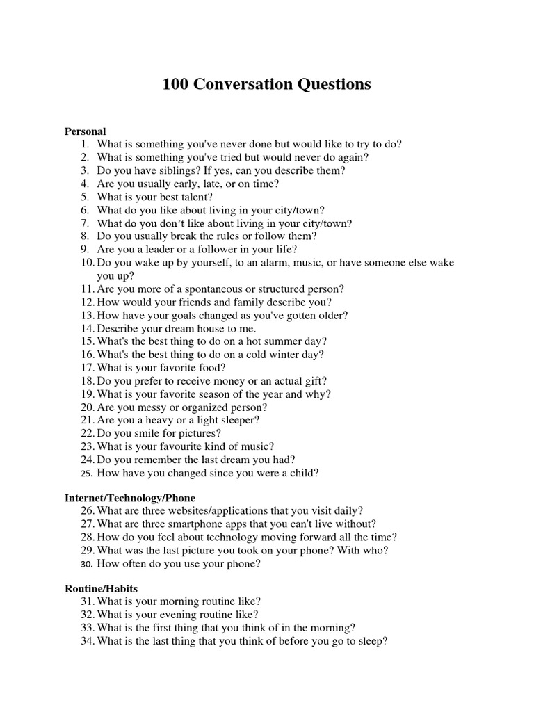 100 Conversation Questions | PDF