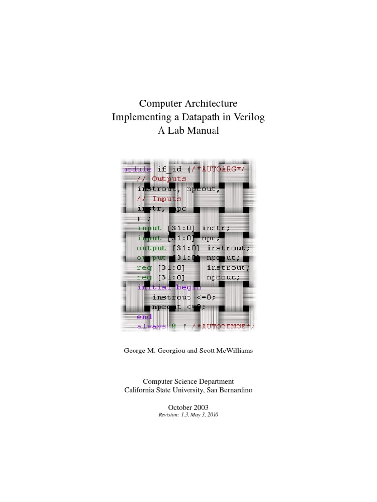 Computer Architecture Implementing A Datapath In Verilog A Lab Manual Pdf Mips Instruction