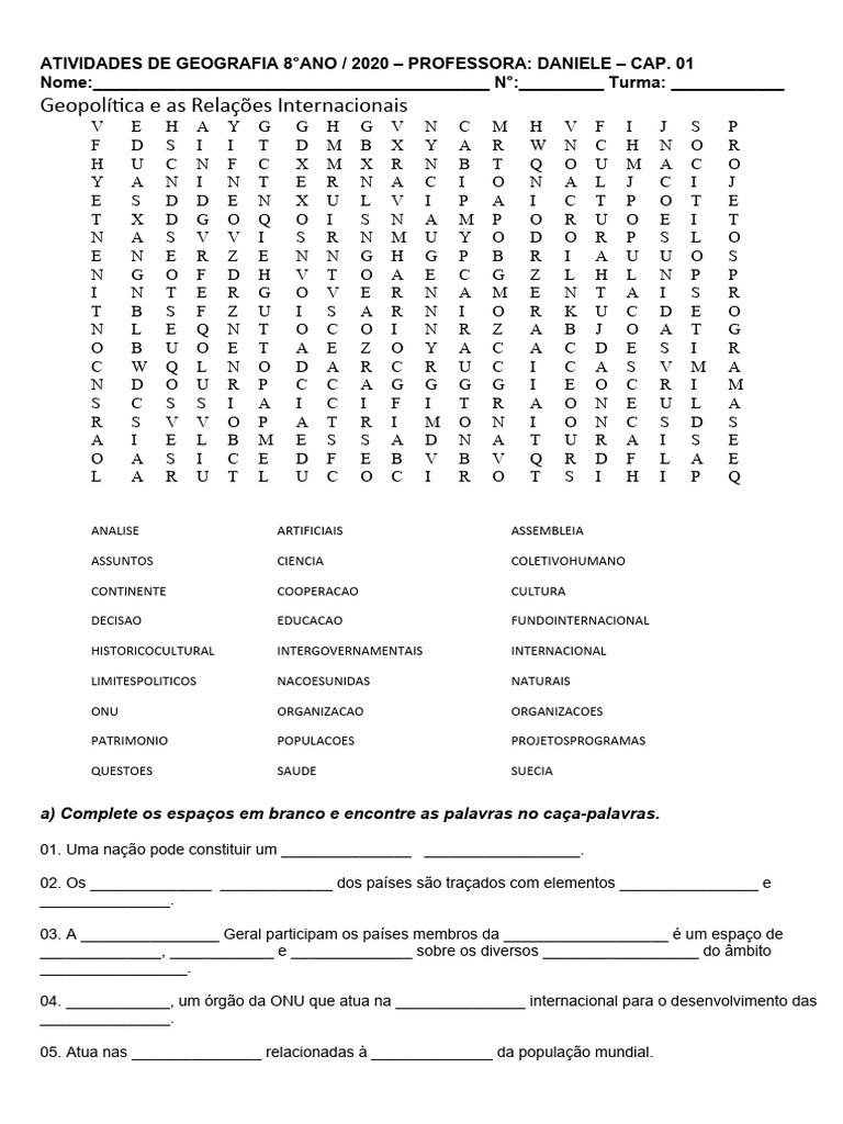 Planificacao Atividades Geografia 8ano